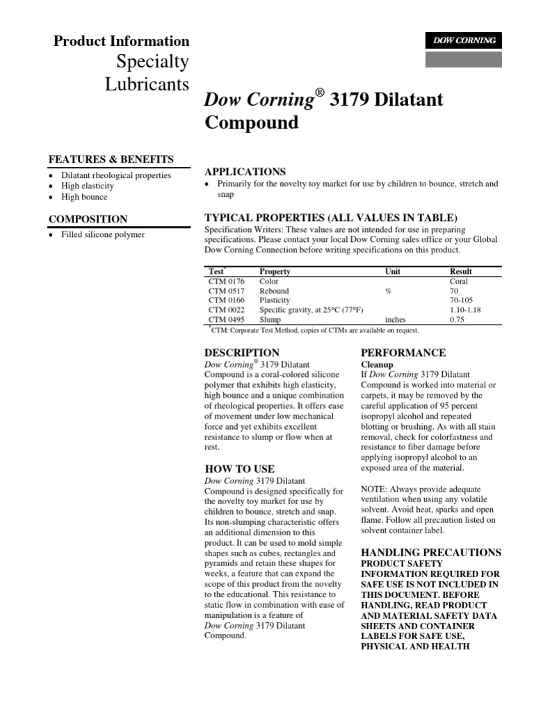 Dow Corning 3179 Dilantant Compound TDS | PDF | Silicone | Rheology