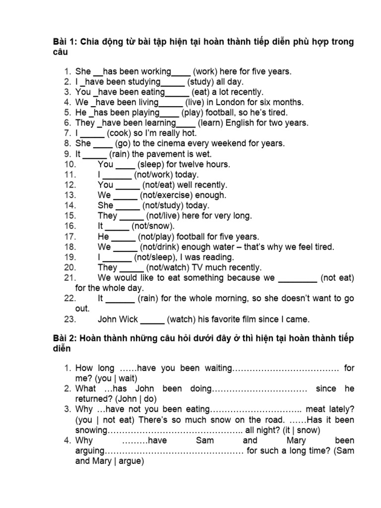 (Present Perfect Continuous) (Exercise) (02 - 07 - 2024) | PDF