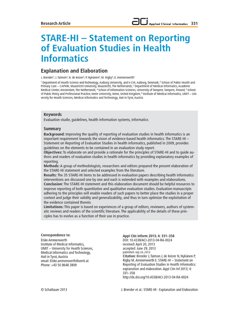 Brender 2013 Stare Hi Statement On Reporting of | PDF | Evaluation ...