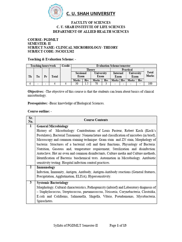 Syllabus PGDMLT Sem - 2 (2022-2023) | PDF | Histopathology | Anemia