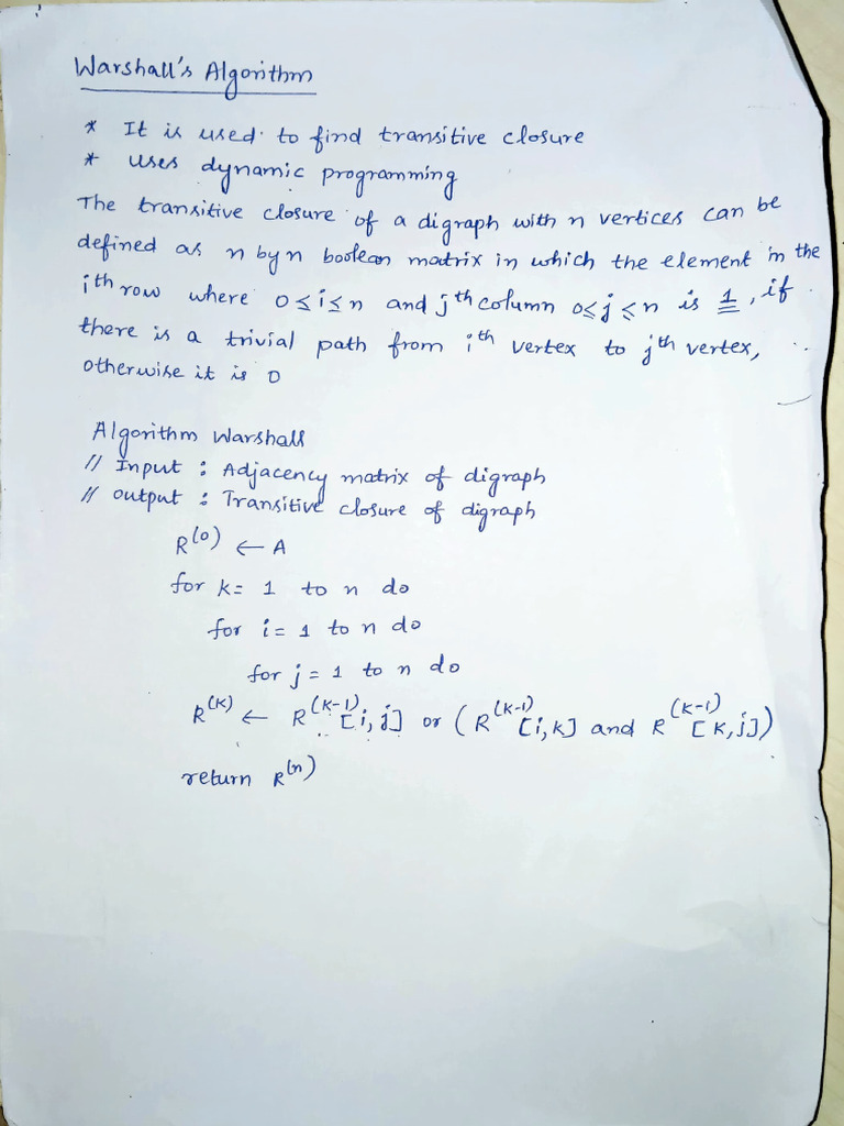 Warshall's Algorithm (ADA Lab) | PDF