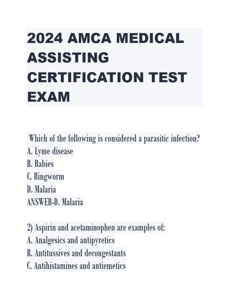 2024 Amca Medical Assisting Certification Test Exam | PDF | Diastole ...