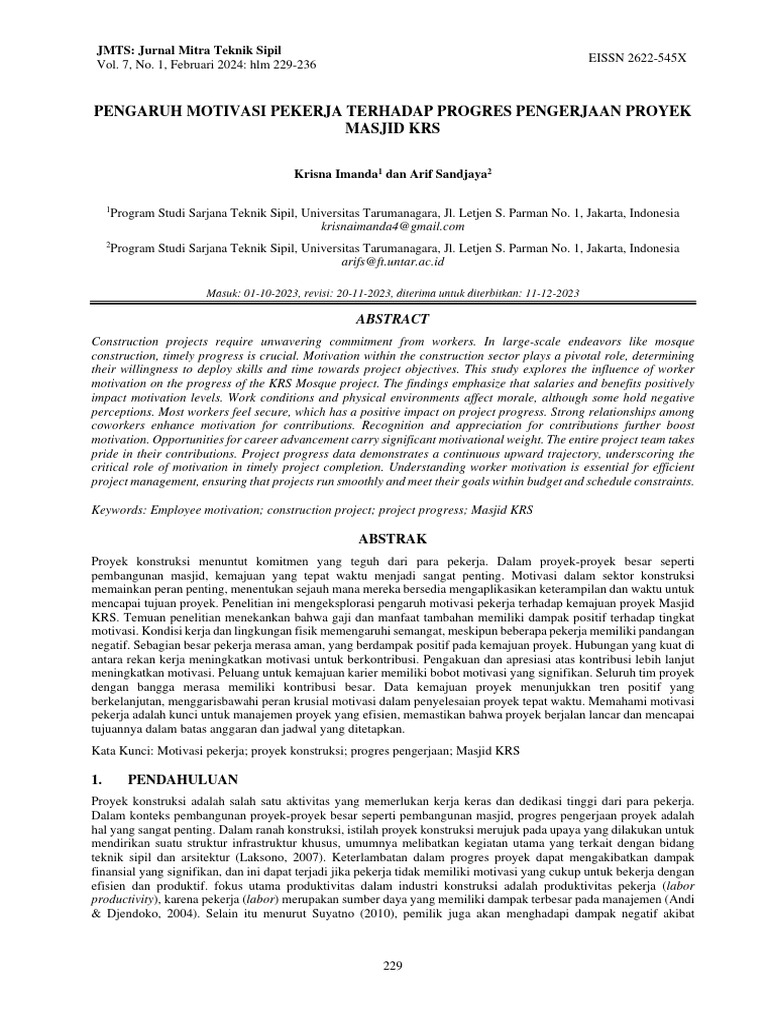 Pengaruh Motivasi Pekerja Terhadap Progres Pengerjaan Proyek | PDF