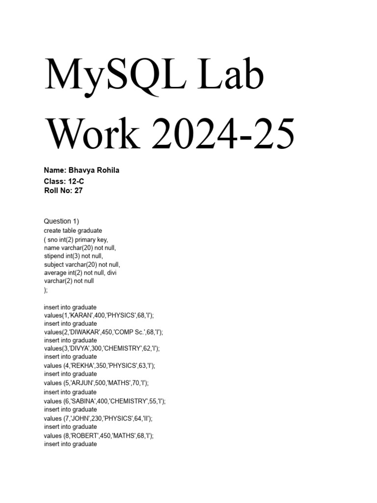 MySQL Lab Work | PDF MySQL Lab Work | PDF