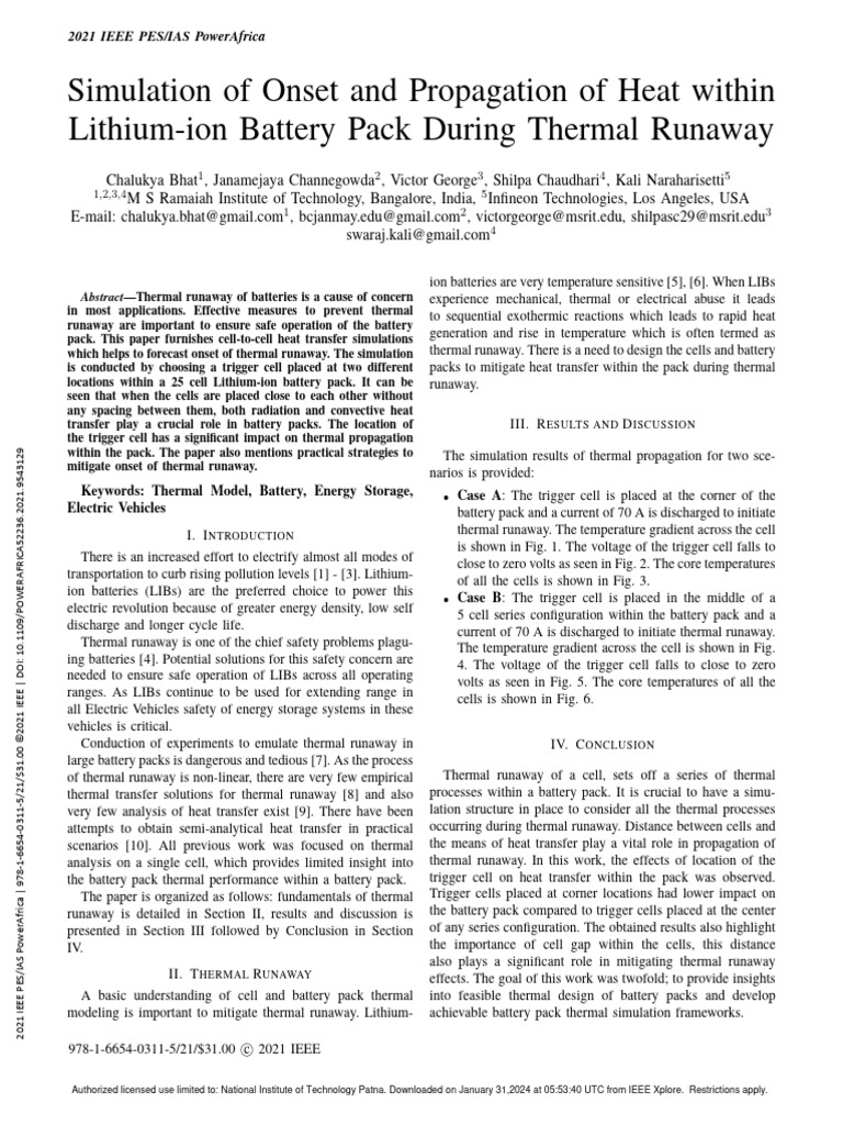 Simulation of Onset and Propagation of Heat Within Lithium-Ion Battery Pack During Thermal ...