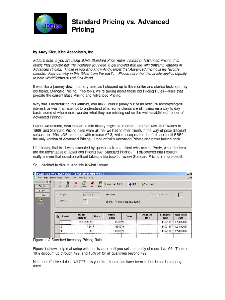 standard pricing vs. advanced pricing-JDE | PDF | Pricing | Business