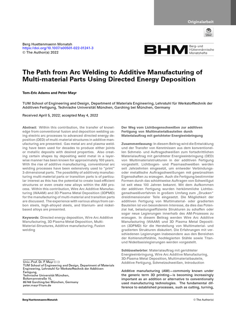 The Path From Arc Welding To Additive Manufacturing of Multi-Material Parts Using Directed ...
