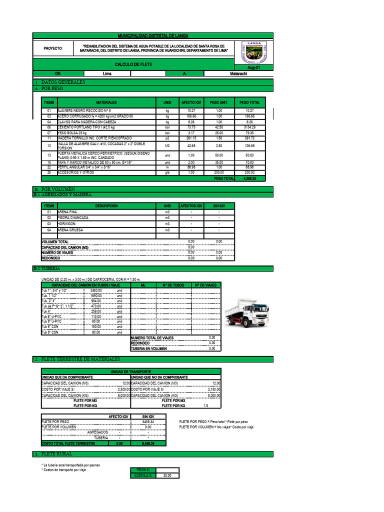 Cálculo de Flete Lima-Matarachi | PDF | edificio | Hormigón