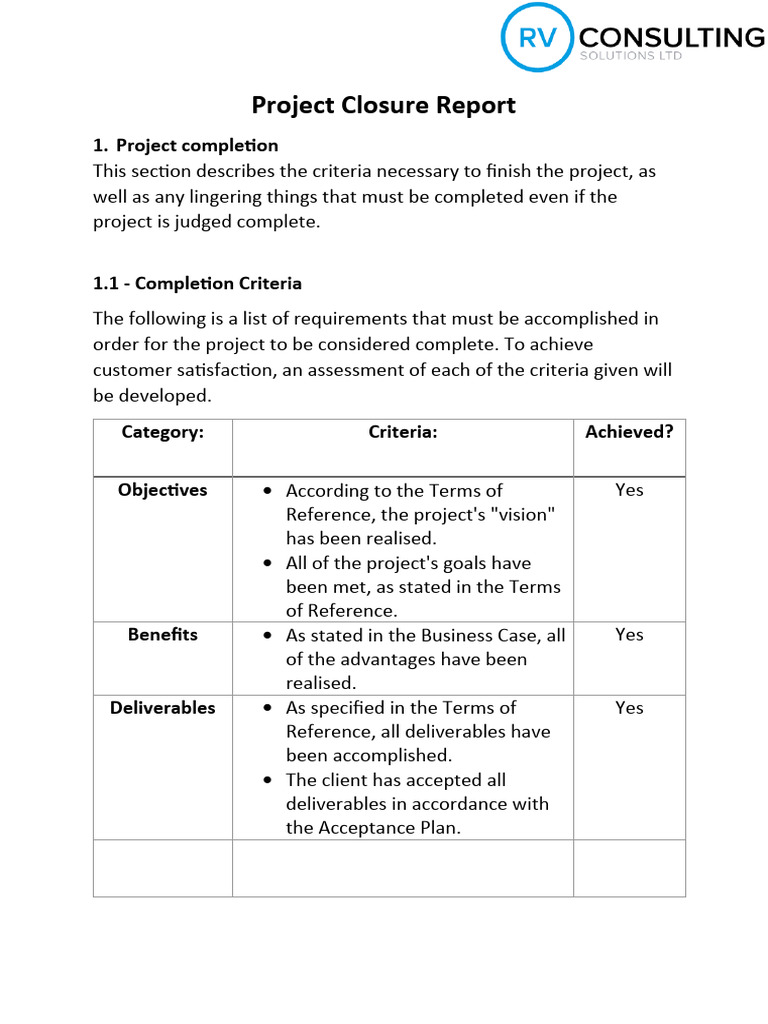 Project Closure Report | PDF