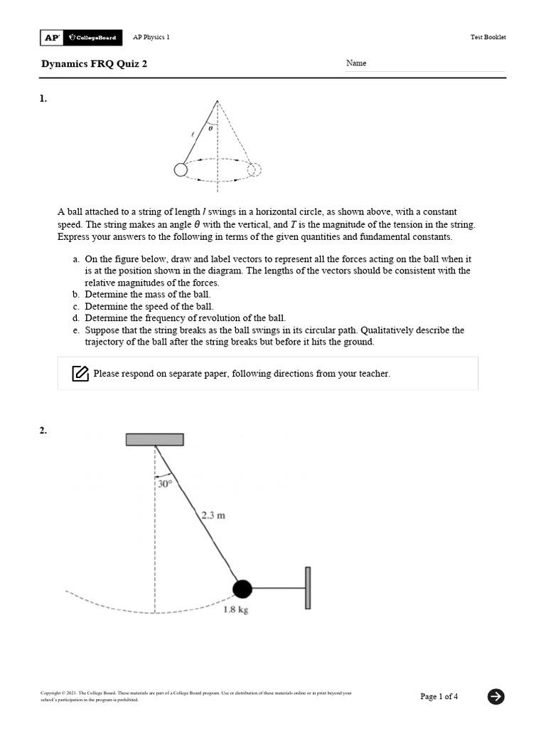 AP Physics 1 Dynamics FRQ Quiz 2 | PDF | Force | Friction