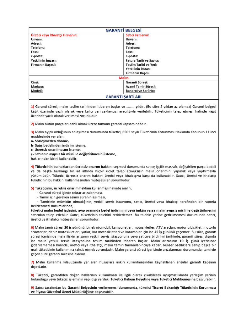 Garanti Belgesi Ornegi | PDF