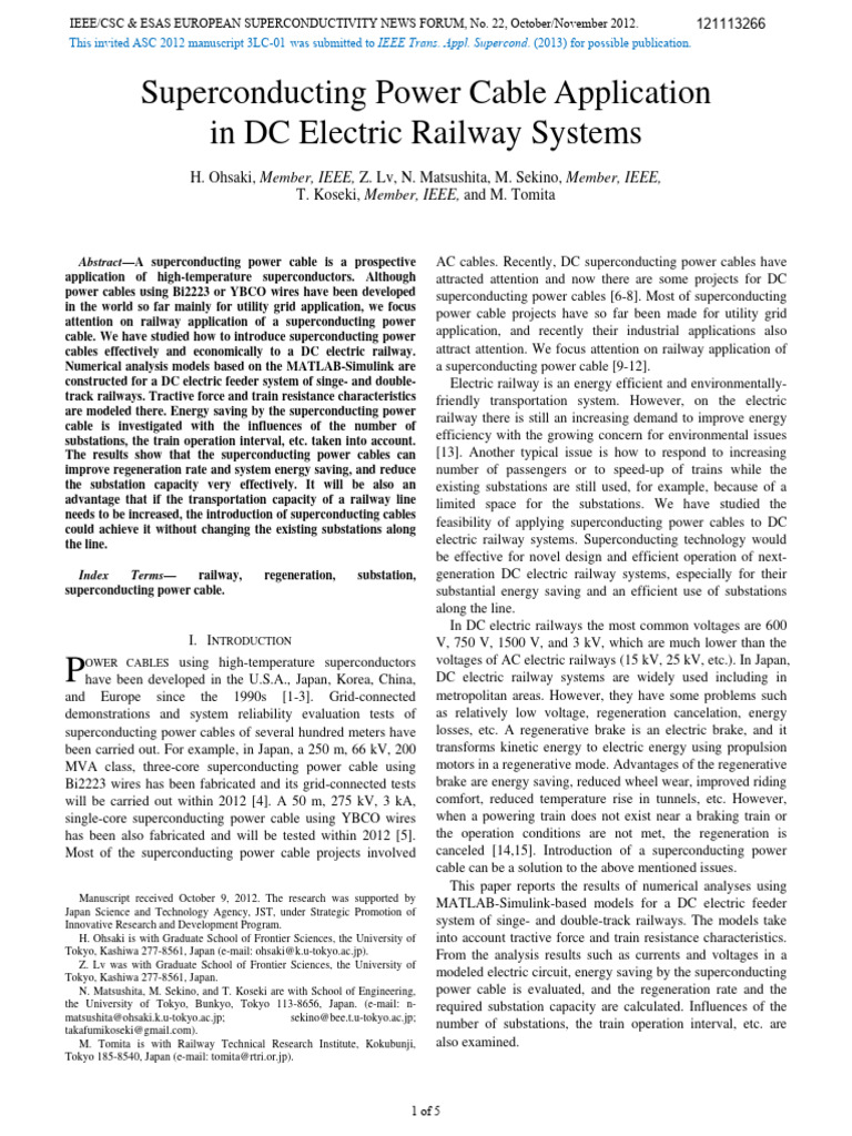 Superconducting Power Cable Application in DC Electric Railway Systems ...