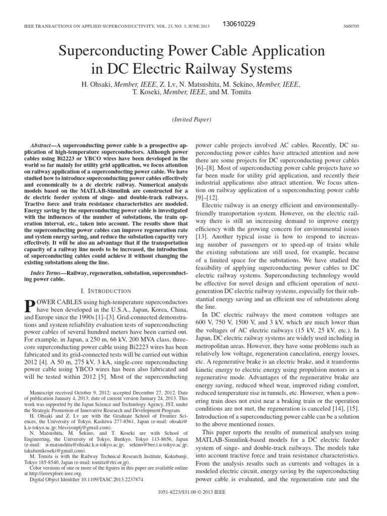 Superconducting Power Cable Application in DC Electric Railway Systems ...