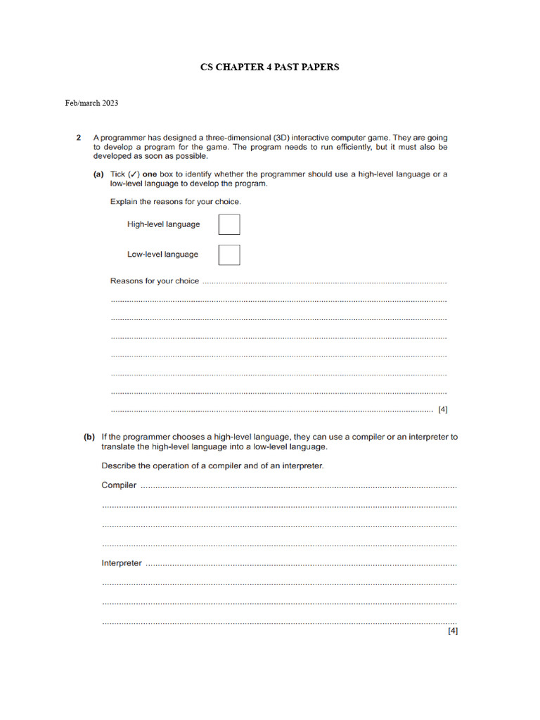 CS Chapter 4 Past Papers | PDF