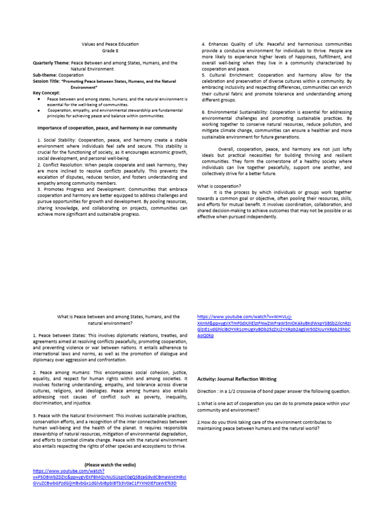 LAS For Values and Peace Ed 8 | PDF | Sustainability | Peace