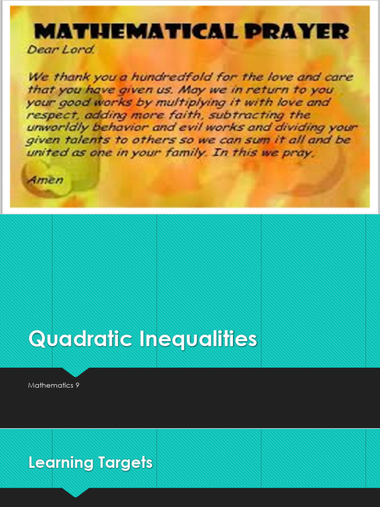 Quadratic Inequalities | PDF | Inequality (Mathematics) | Bracket