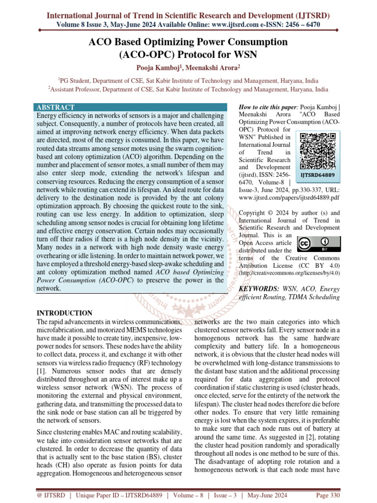 ACO Based Optimizing Power Consumption ACO OPC Protocol For WSN | PDF ...