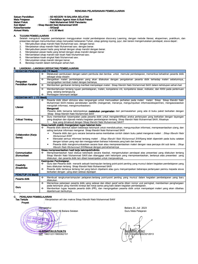 RPP Pai SMT 1 2023-2024 | PDF | Pengembangan Diri