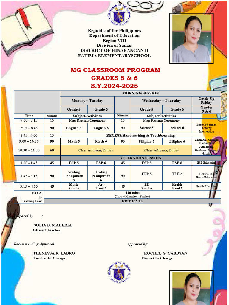 MG Class Program Schedule 56 | PDF | Schools | Educational Institutions