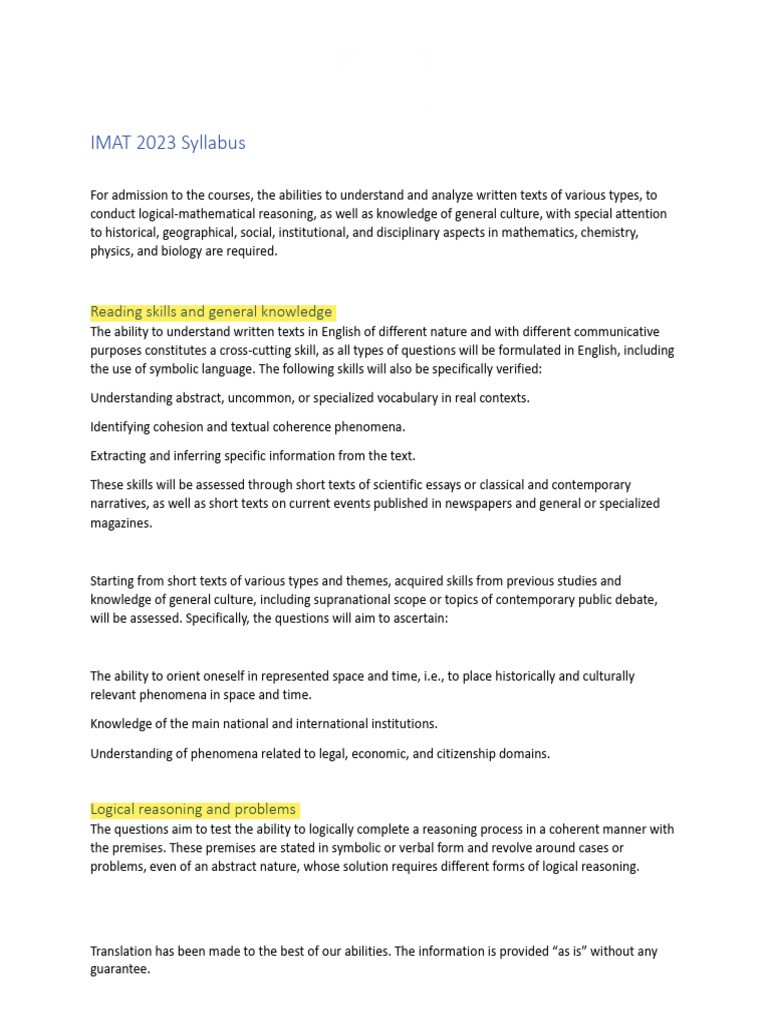 IMAT 2023 Topics List Syllabus | PDF | Trigonometric Functions | Genetics