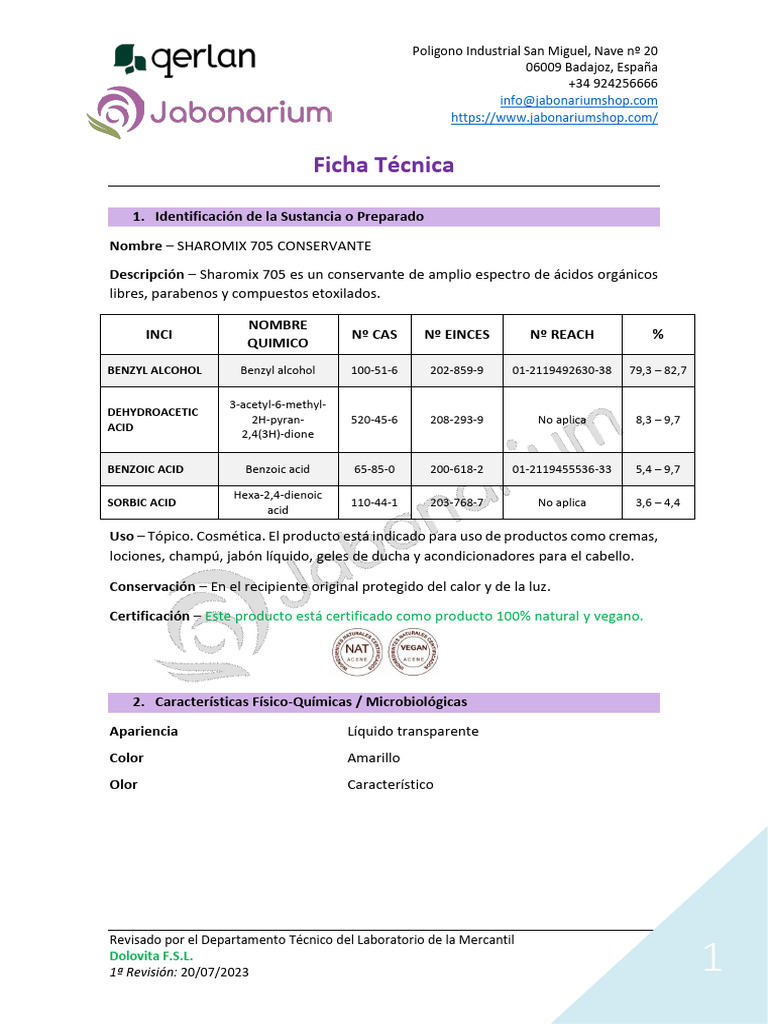 Ficha Técnica de Sharomix 705 | PDF | Compuestos químicos | Sustancias ...