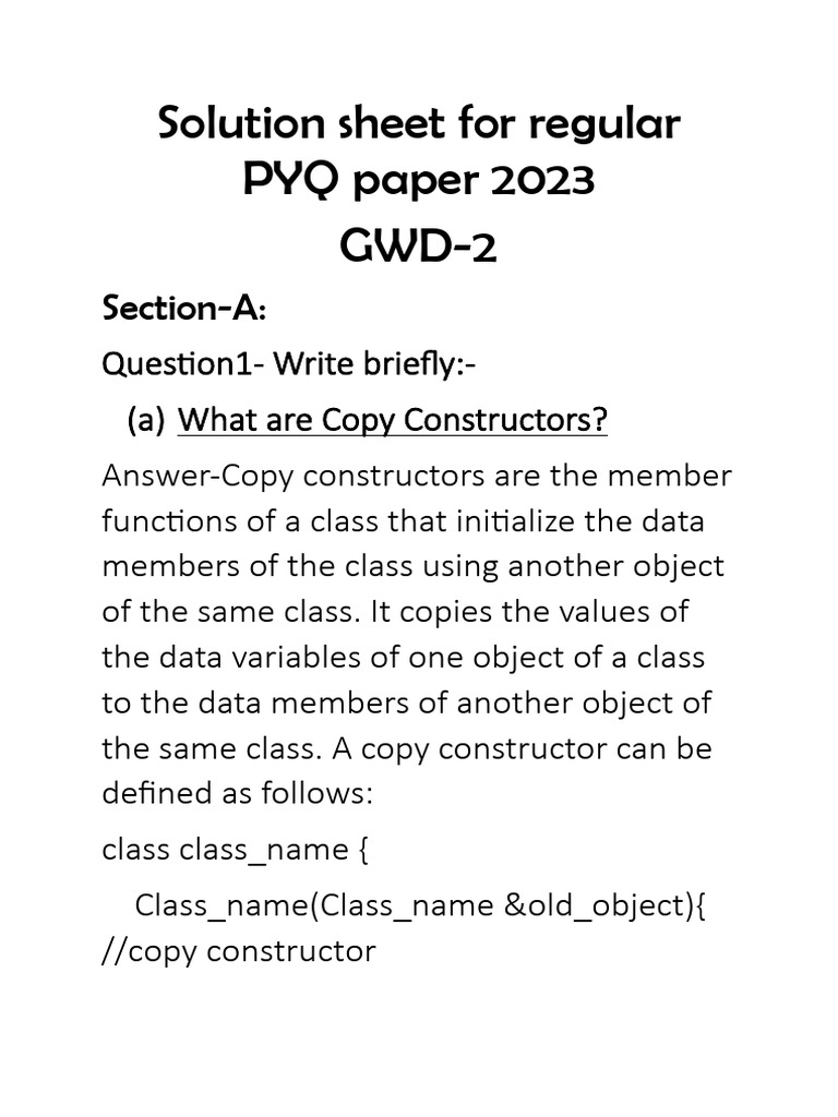 Solution Sheet For Regular PYQ Paper 2023 | PDF | Programming ...