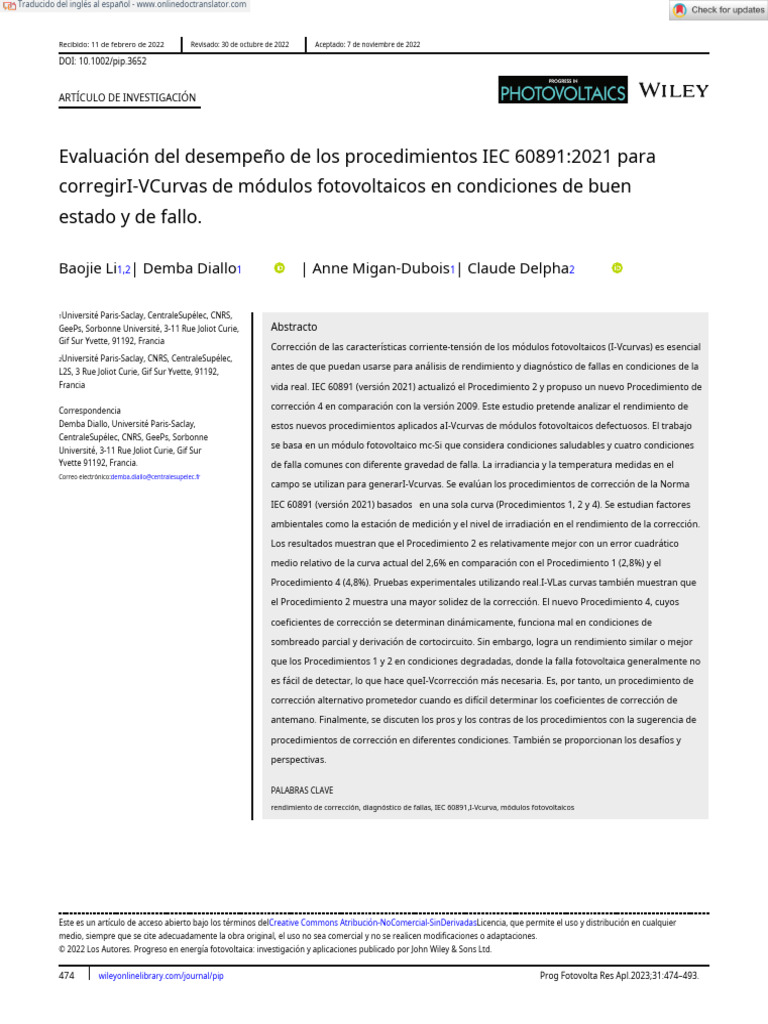 Progress in Photovoltaics - 2022 - Li - Performance Evaluation of IEC ...