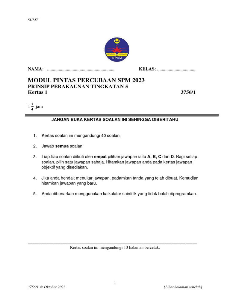 2023 Pahang Prinsip Perakaunan K1 | PDF