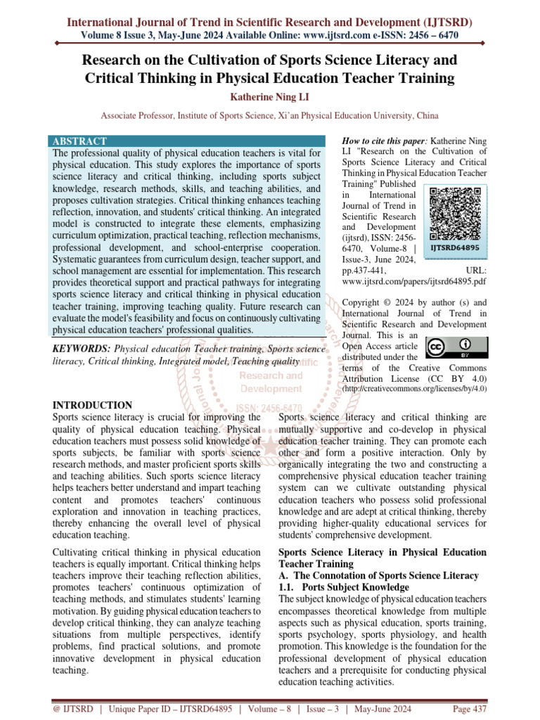 Research On The Cultivation of Sports Science Literacy and Critical ...