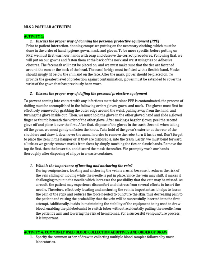 MLS 2 Post Lab Activities | PDF | Bleeding | Clinical Medicine