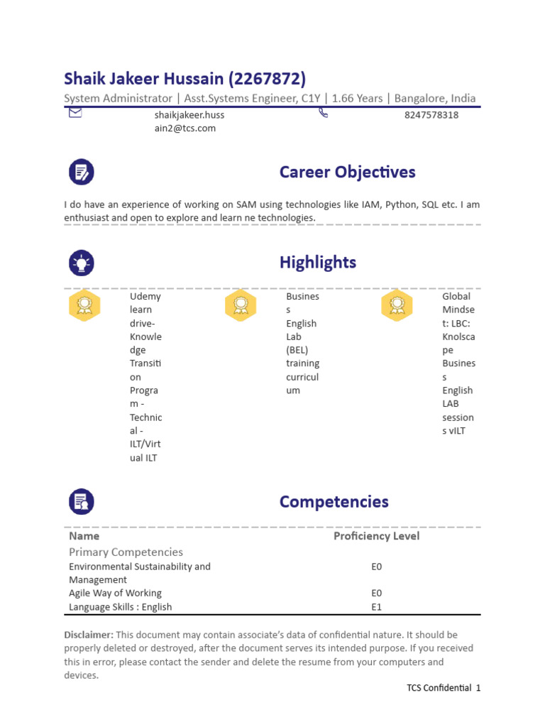 Shaik Jakeer Hussain (2267872) : System Administrator - Asst - Systems Engineer, C1Y - 1.66 ...