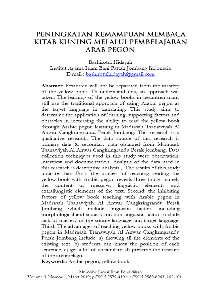 Sin3-Peningkatan Kemampuan Baca Kitab Kuning Metode Pegon | PDF | Seni ...