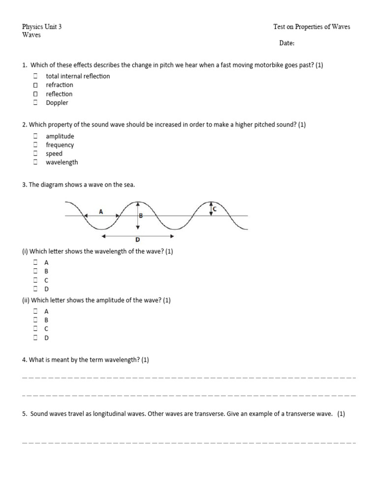 Test On Properties of Wave | PDF | Waves | Sound