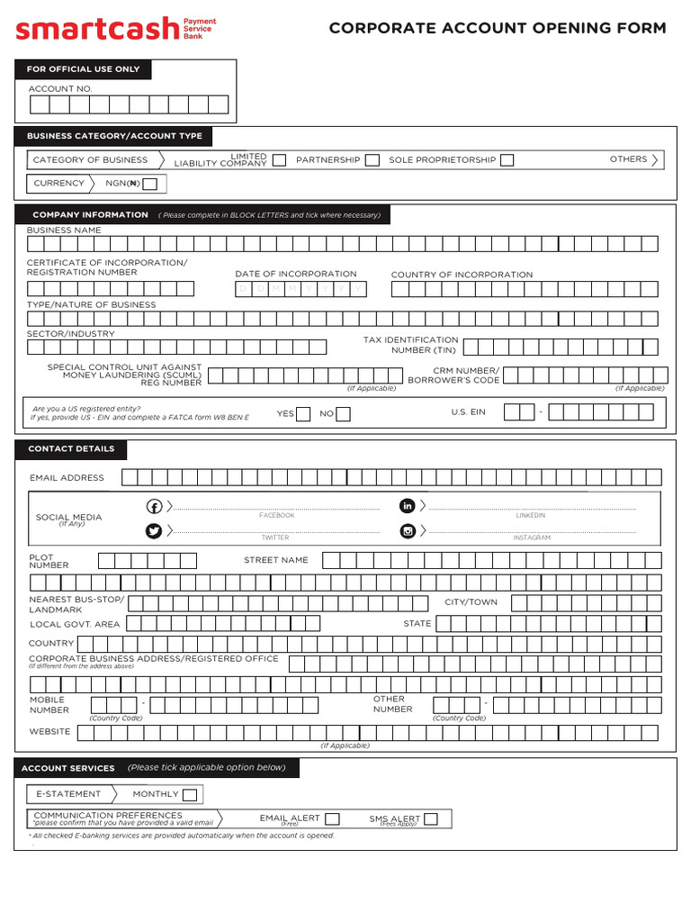 Smartcash PSB Corporate Account Opening Form | PDF | Identity Document ...