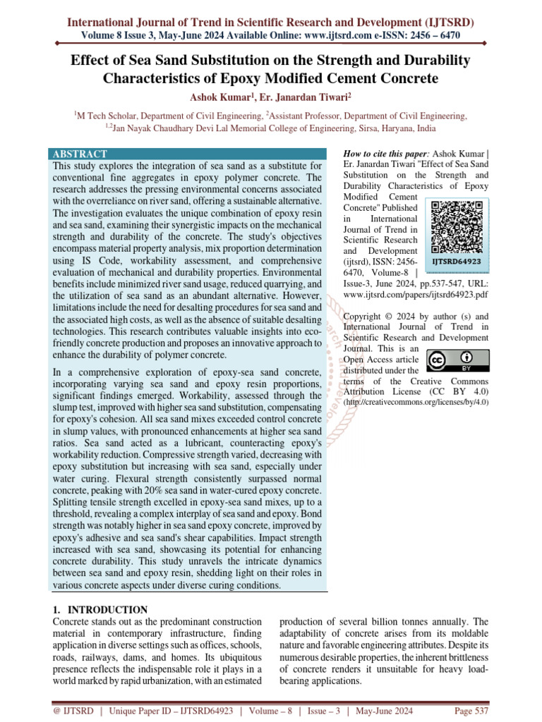 Effect of Sea Sand Substitution on the Strength and Durability ...