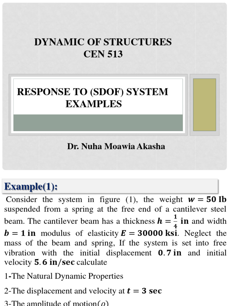 Dynamic of Structures Lec 7 EXAMPLES | PDF | Damping | Mechanics