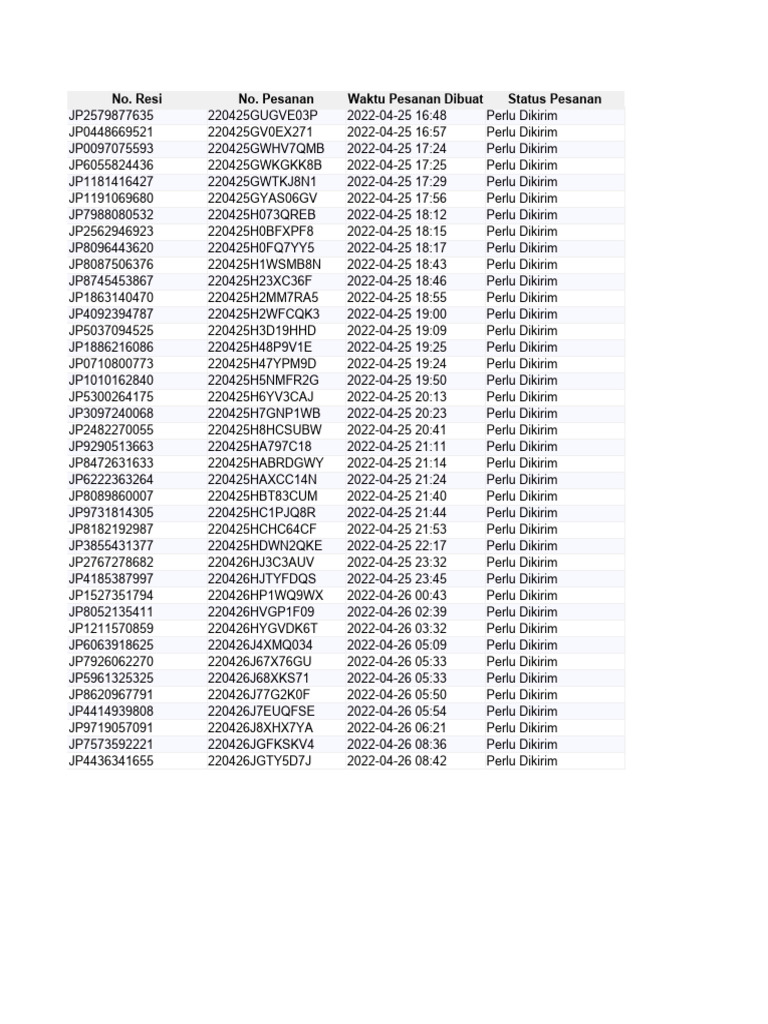 Daftar Pesanan - Reguler - 40 | PDF
