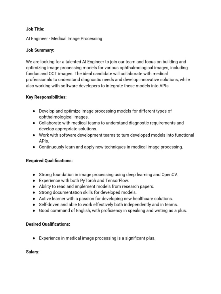 JD AI Engineer Medical Image Processing PDF