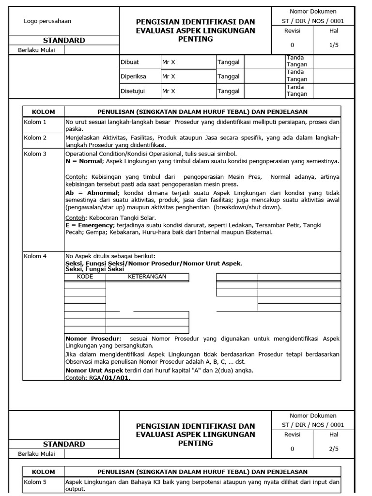 IK Pengisian Identifikasi Aspek Lingkungan Short | PDF