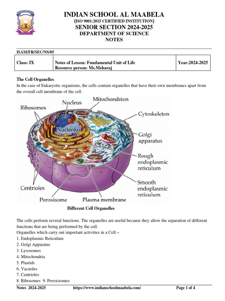 NOTES - PART-2-BIOLOGY-CHAPTER-5 - Fundamental Unit | PDF | Endoplasmic ...