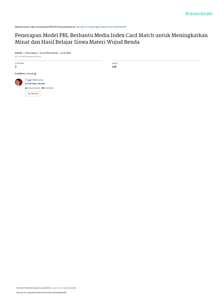 Penerapan Model PBL Berbantu Media Index Card Match Untuk Meningkatkan Minat Dan Hasil Belajar ...