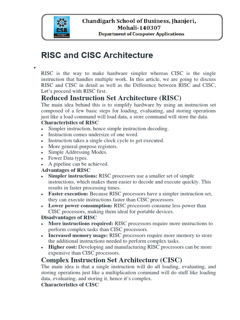 RISC and CISC Architecture | PDF | Central Processing Unit | Computer Program