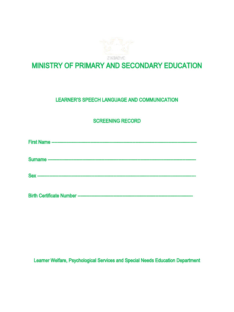 Speech and Language Screening Tool Record Sheet | PDF | Vocabulary ...