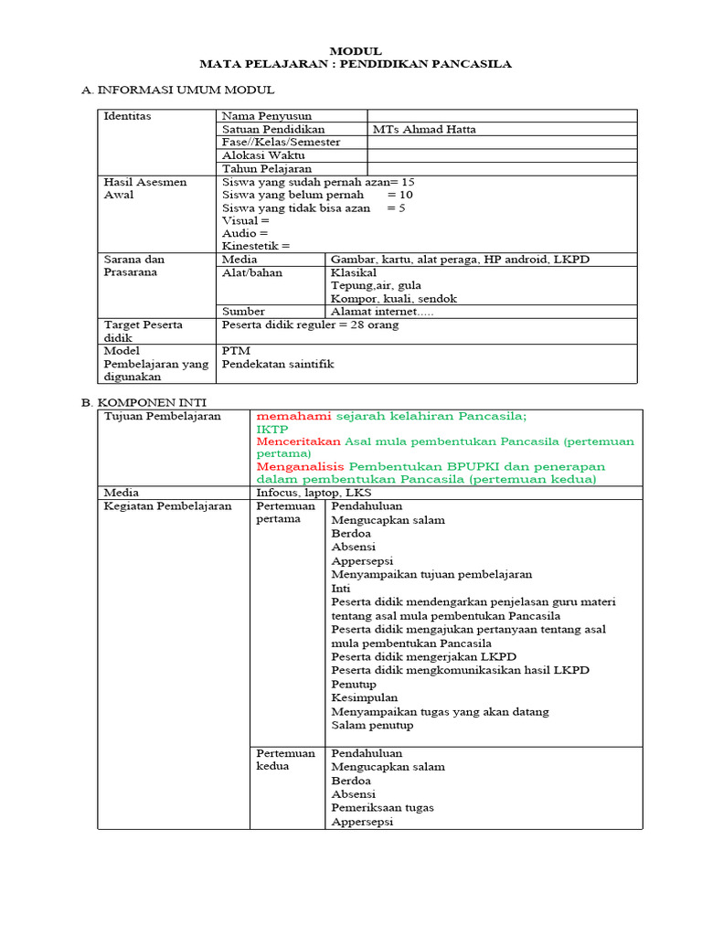 Contoh Format Modul Kurmer Minimun | PDF