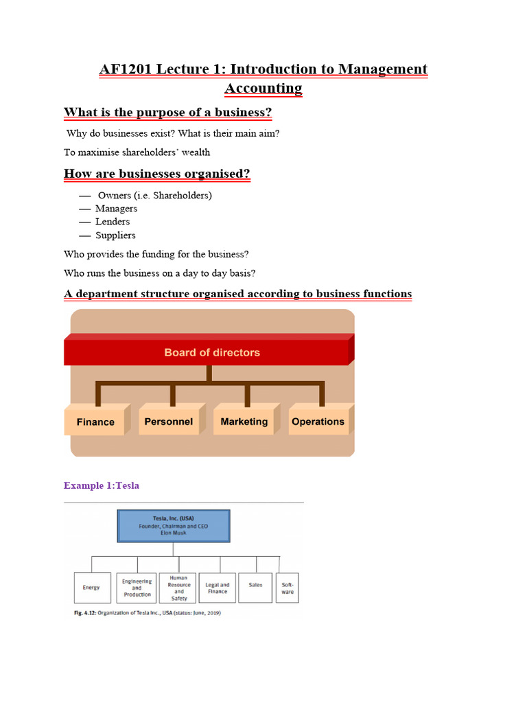 AF1201 Lecture 1 Introduction To Management Accounting | PDF | Low Cost ...