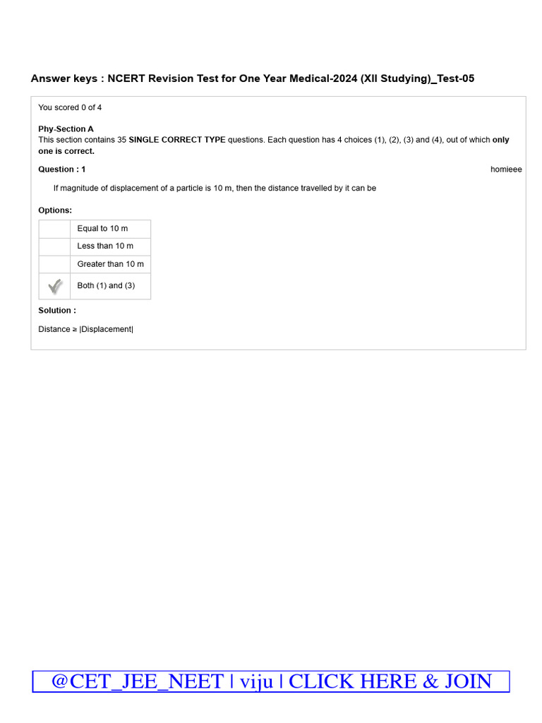 NRT 5 Code A Oym Batch Que Paper @cet - Jee - Neet | PDF | Acceleration | Velocity