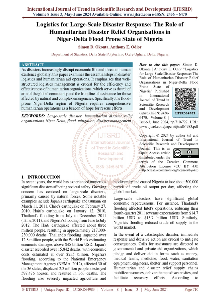 Logistics For Large Scale Disaster Response The Role of Humanitarian ...