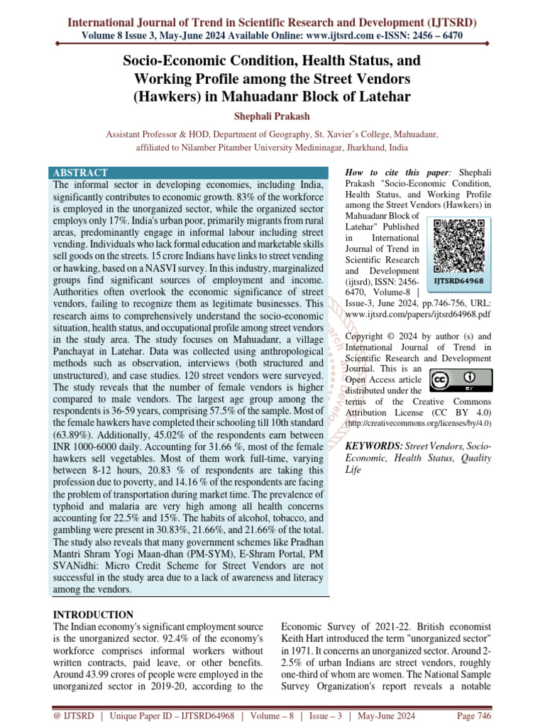 Socio Economic Condition, Health Status, and Working Profile Among The ...