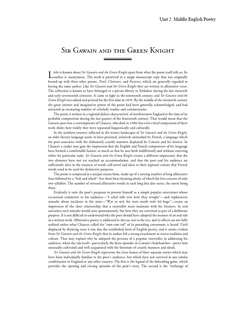 Sir Gawain and the Green Knight_Worksheet | PDF | Green Knight | Middle ...