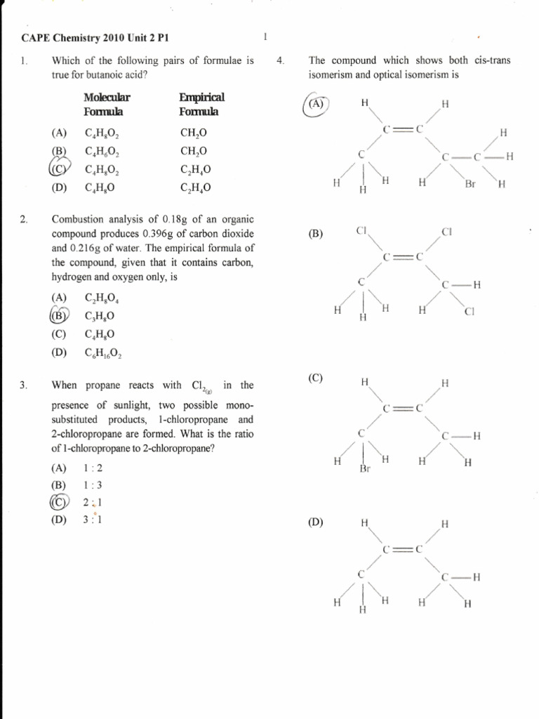 Cape Chemistry U2 P1 May-June 2010 With Answers | PDF